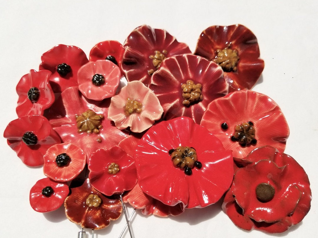 Poppy Pin, Various Sizes, Handmade Poppy Pins for Memorial Day, Pottery ...
