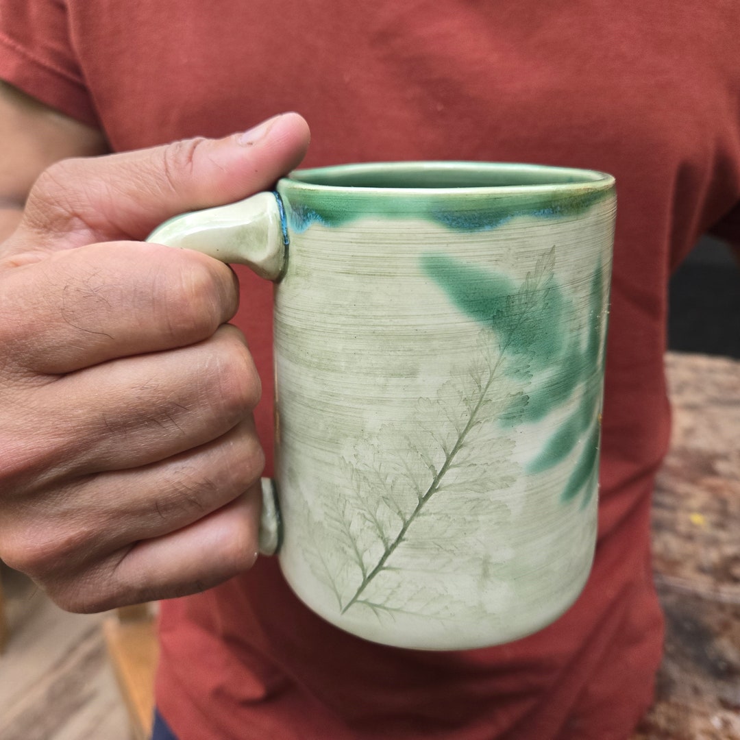 Pottery Mug With Fern Imprint, Coffee Mug, Ceramic Coffee Cup, Big ...