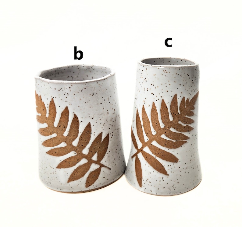 Pottery Vase, Speckled White With Ferns, Handmade Pottery Vase Rustic ...