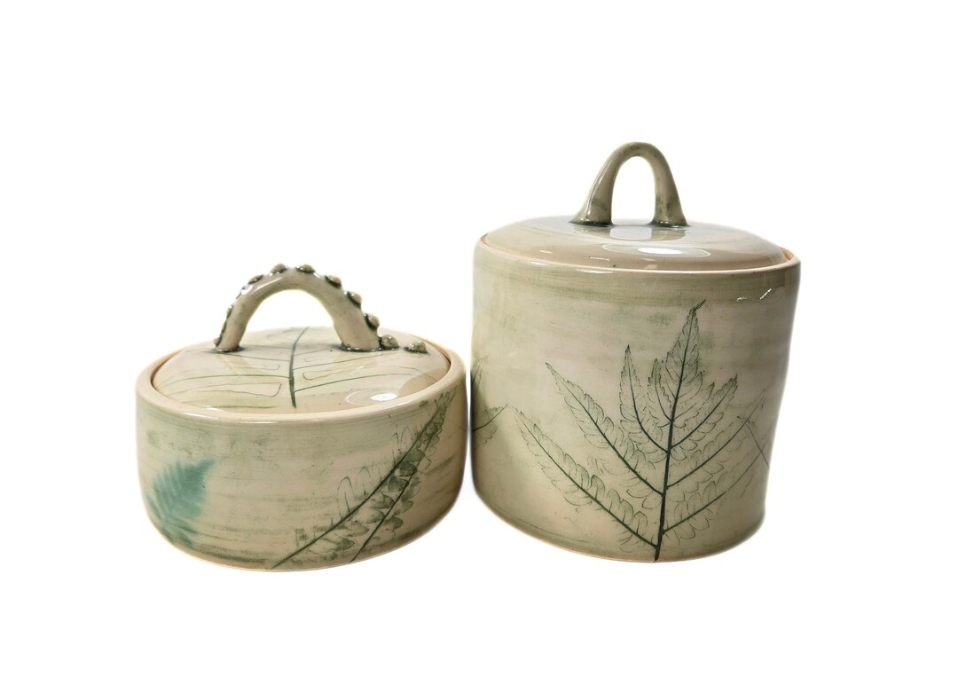 Ceramic Jar With Fern Impressions, Pottery Canister, Handmade Pottery ...