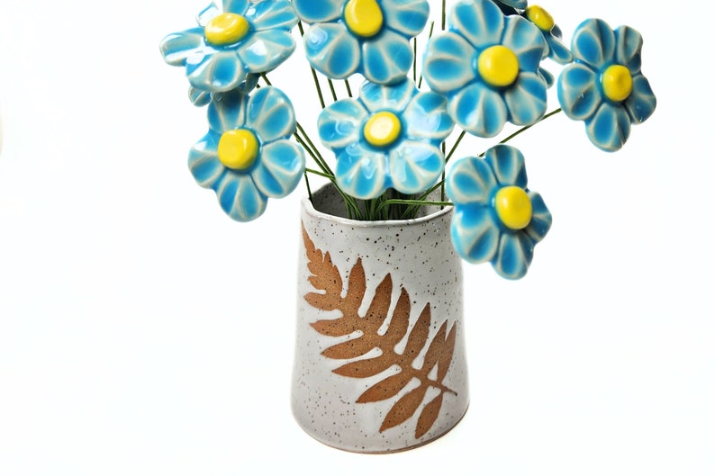 Pottery Vase, Speckled White With Ferns, Handmade Pottery Vase Rustic ...