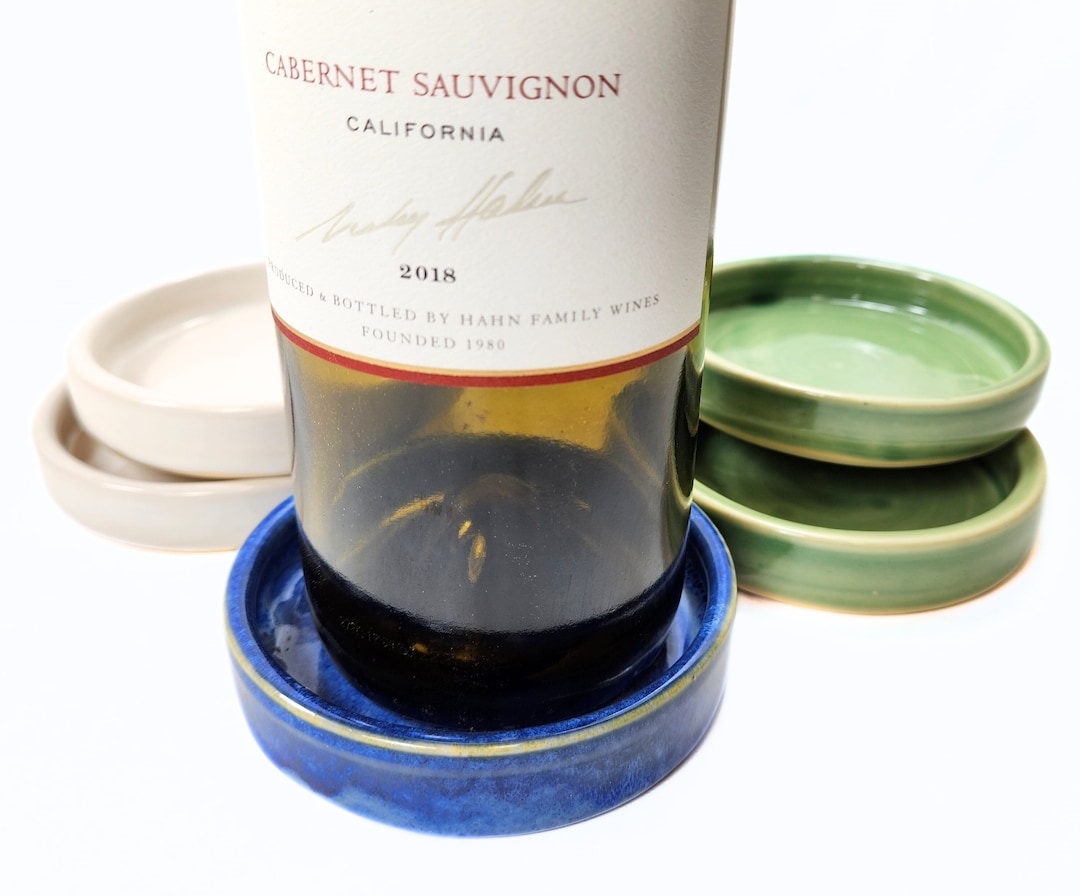 Pottery Wine Bottle Coasters, Various Colors, Handmade Pottery, Wine ...