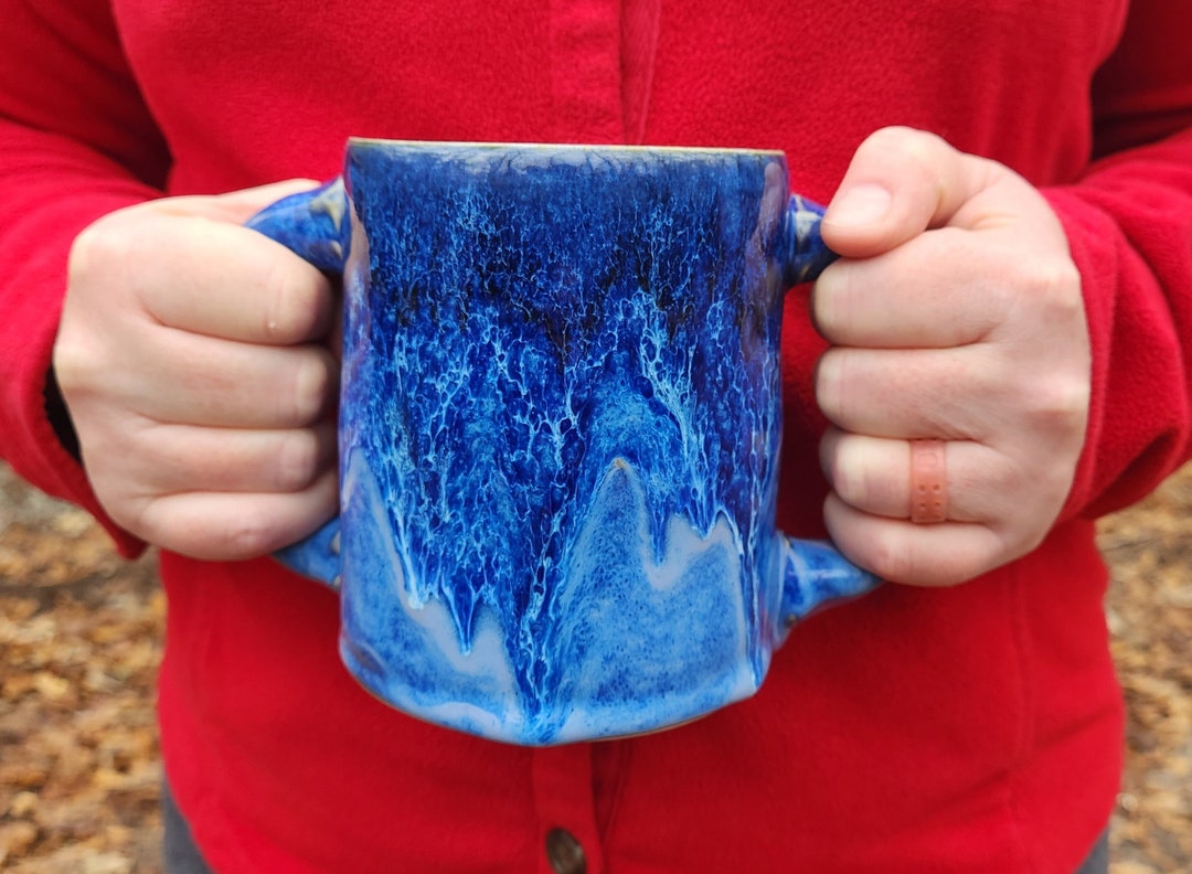 Pottery Mug With 2 Handles, Two Handle Mug Handmade Pottery Mug for ...