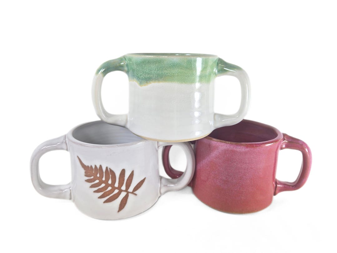 Pottery Mug Small With 2 Handles, Two Handle Mug Handmade Pottery Mug ...