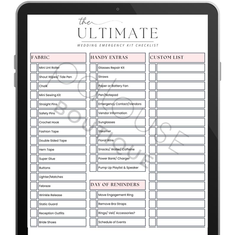 Wedding Emergency Kit Ultimate Checklist - Digital Template - Etsy