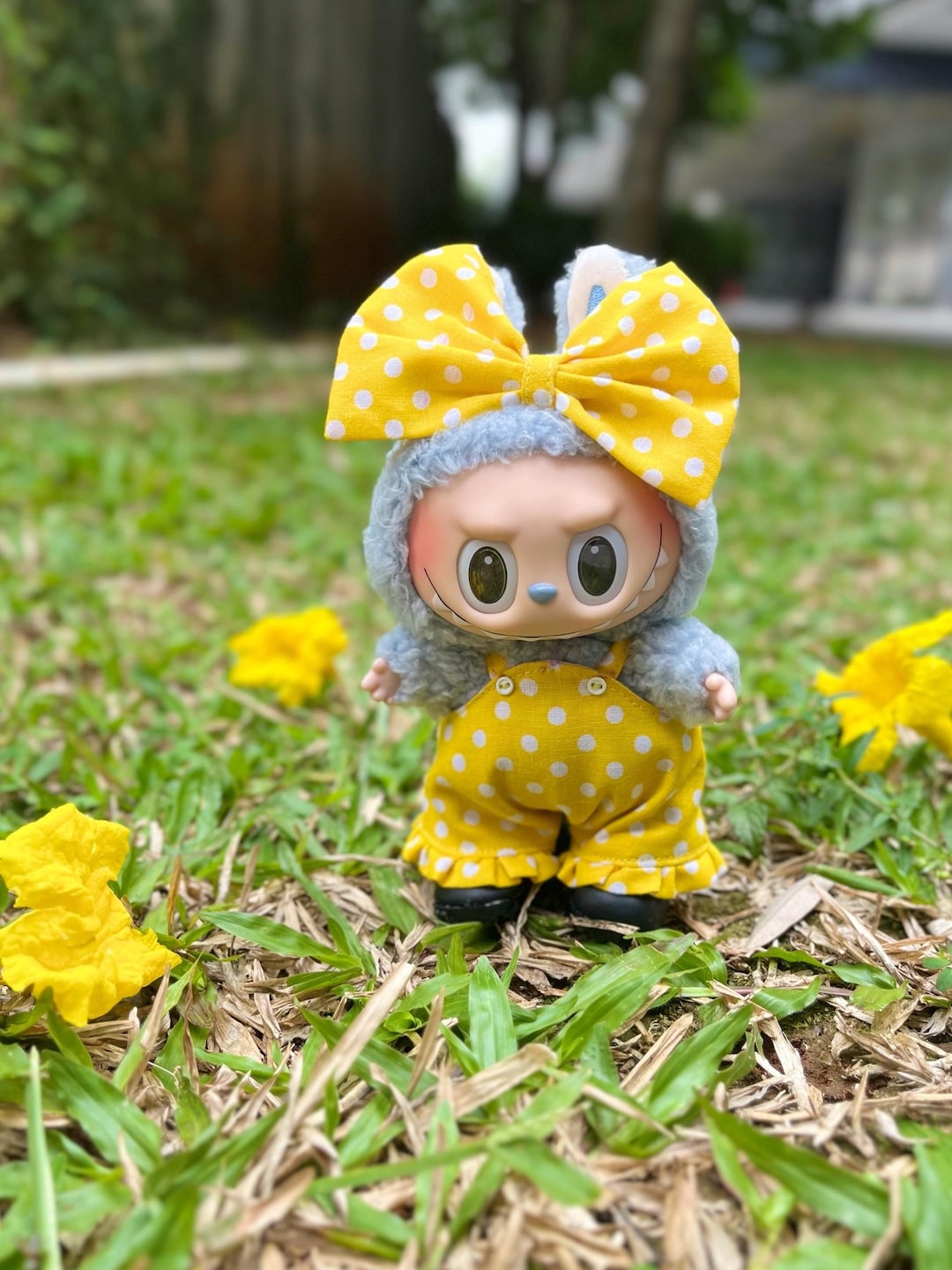 Handmade Labubu Outfit, Yellow Polkadot Jumpsuit, Labubu Outfit, Labubu ...