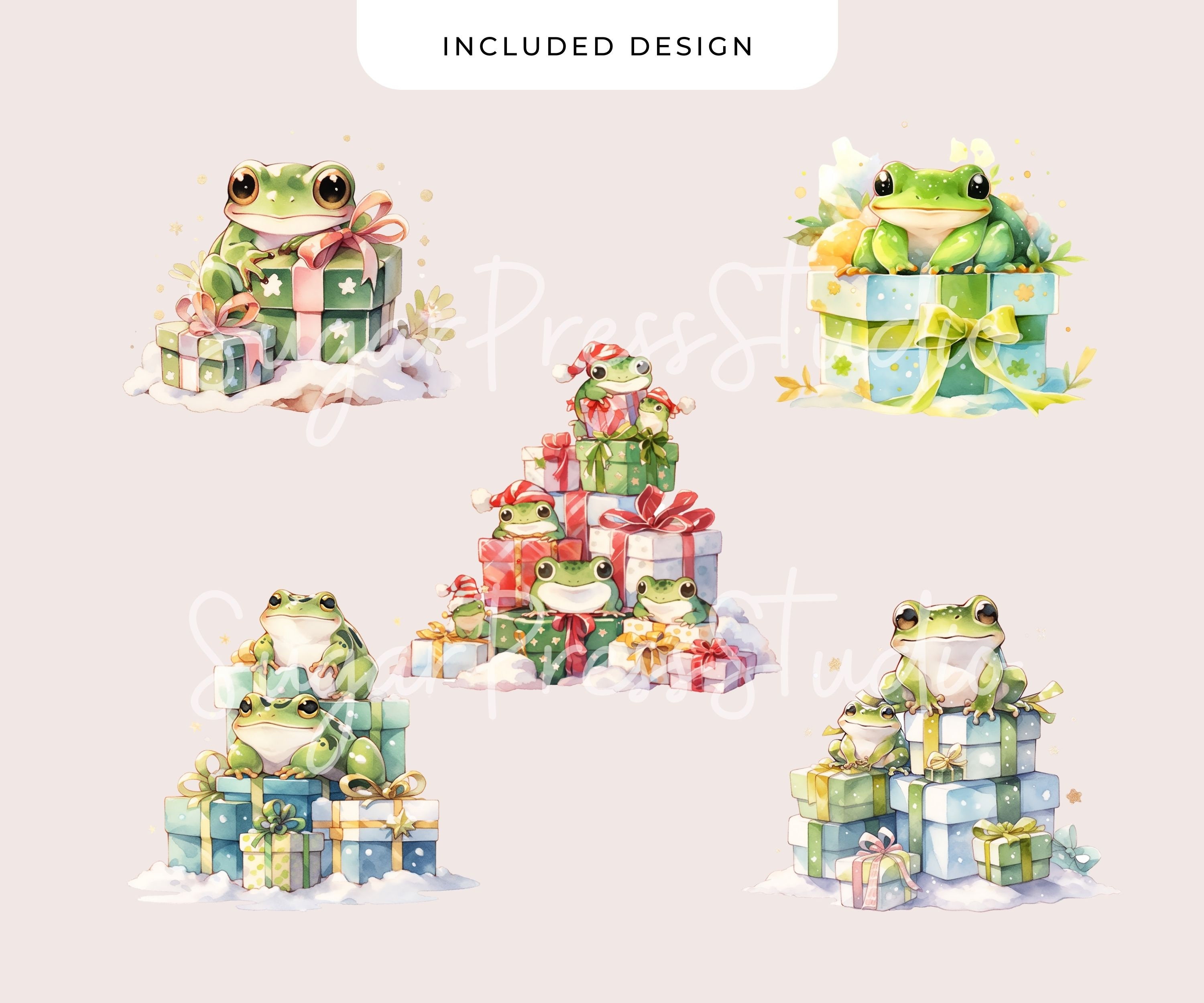 Cute Christmas Frogs Clipart Bundle Watercolor Christmas Festive Toad ...