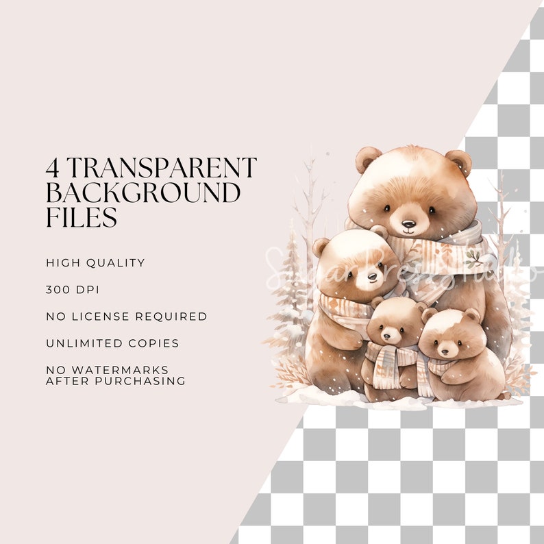 Bear Family Clipart Bundle - Watercolor Woodland Bear Family Portrait ...