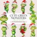 Cute Green Monster Clipart Bundle Watercolor Christmas Festive Green ...