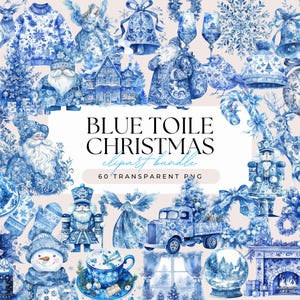 Blue Toile Christmas Clipart Bundle Watercolor Christmas Holiday ...