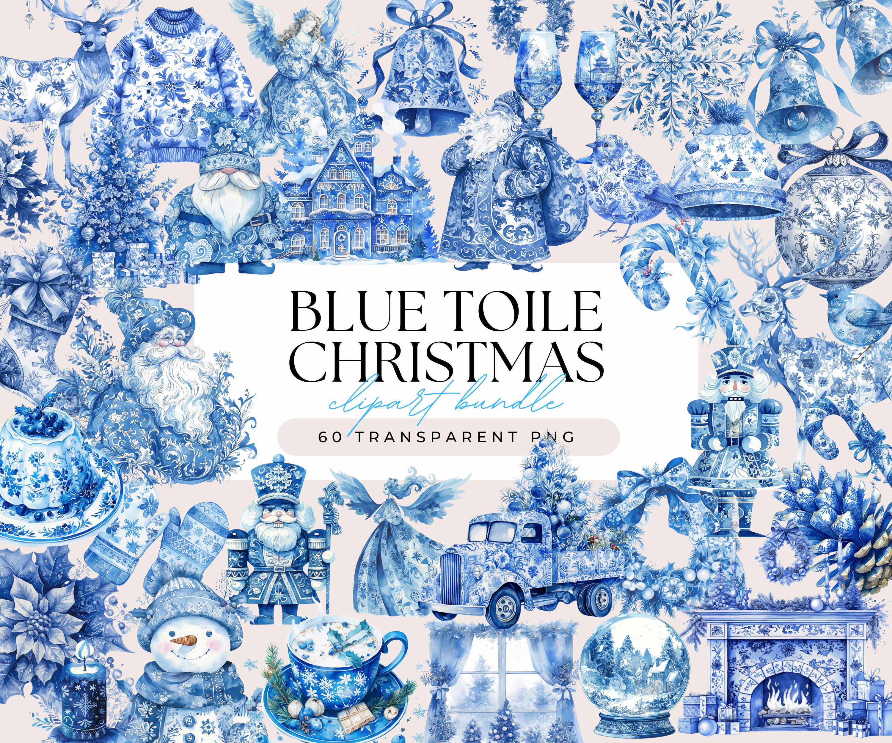 Blue Toile Christmas Clipart Bundle Watercolor Christmas Holiday ...