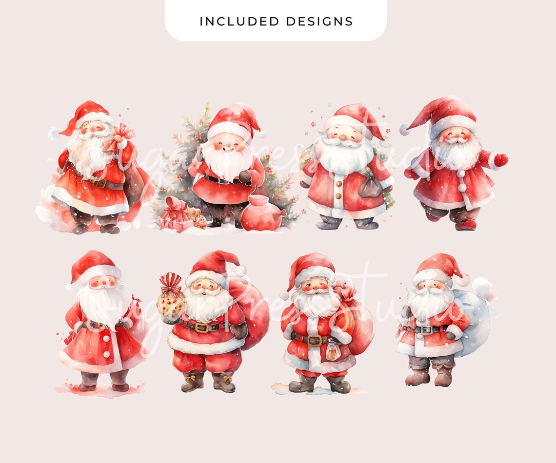Cute Santa Claus Clipart Bundle Watercolor Christmas Father - Etsy