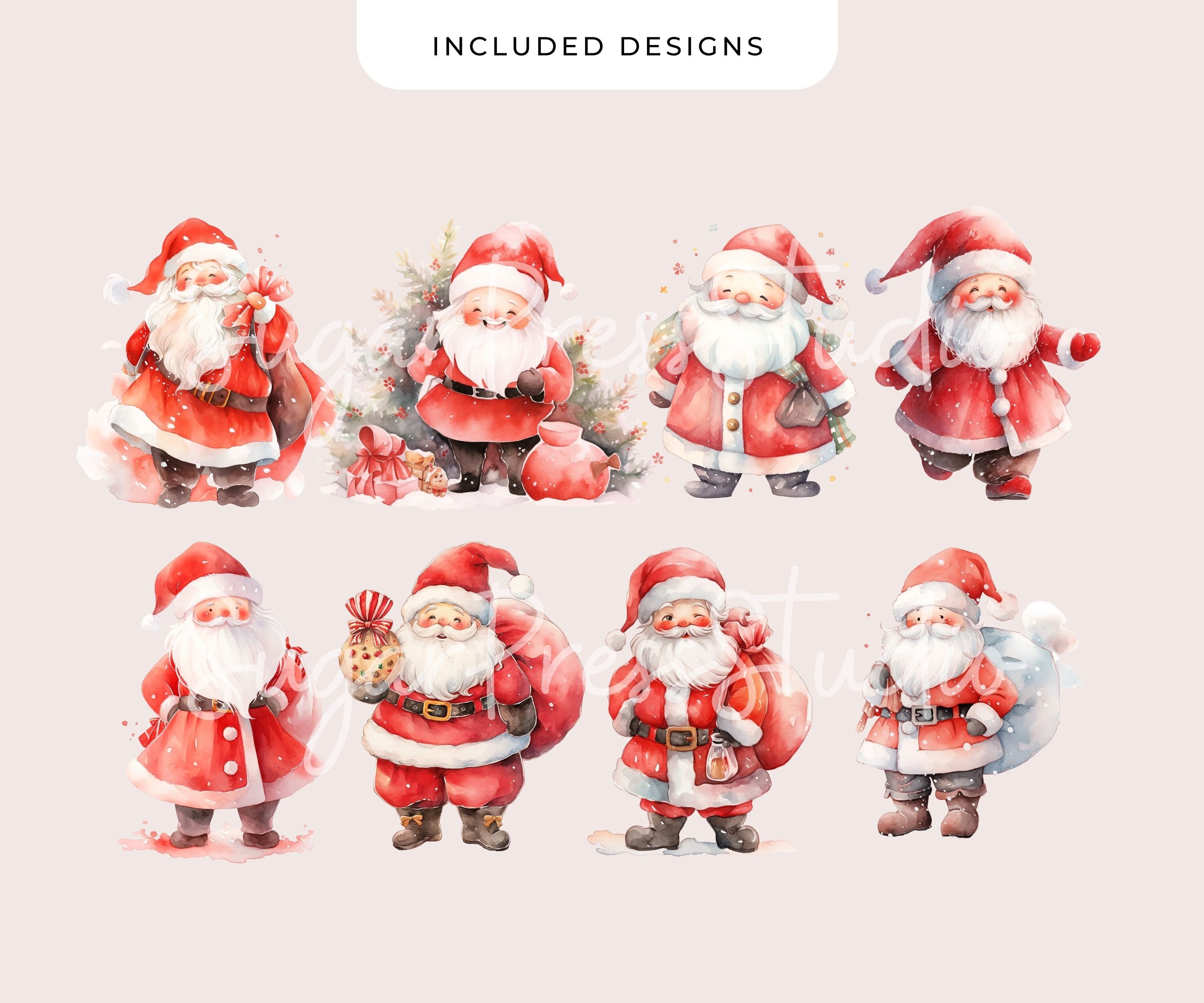 Cute Santa Claus Clipart Bundle Watercolor Christmas Father Christmas ...