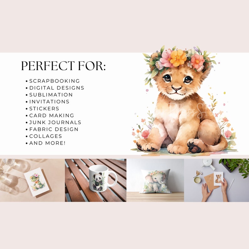Safari Baby Animals Clipart Bundle - Cute Watercolor Safari Jungle ...