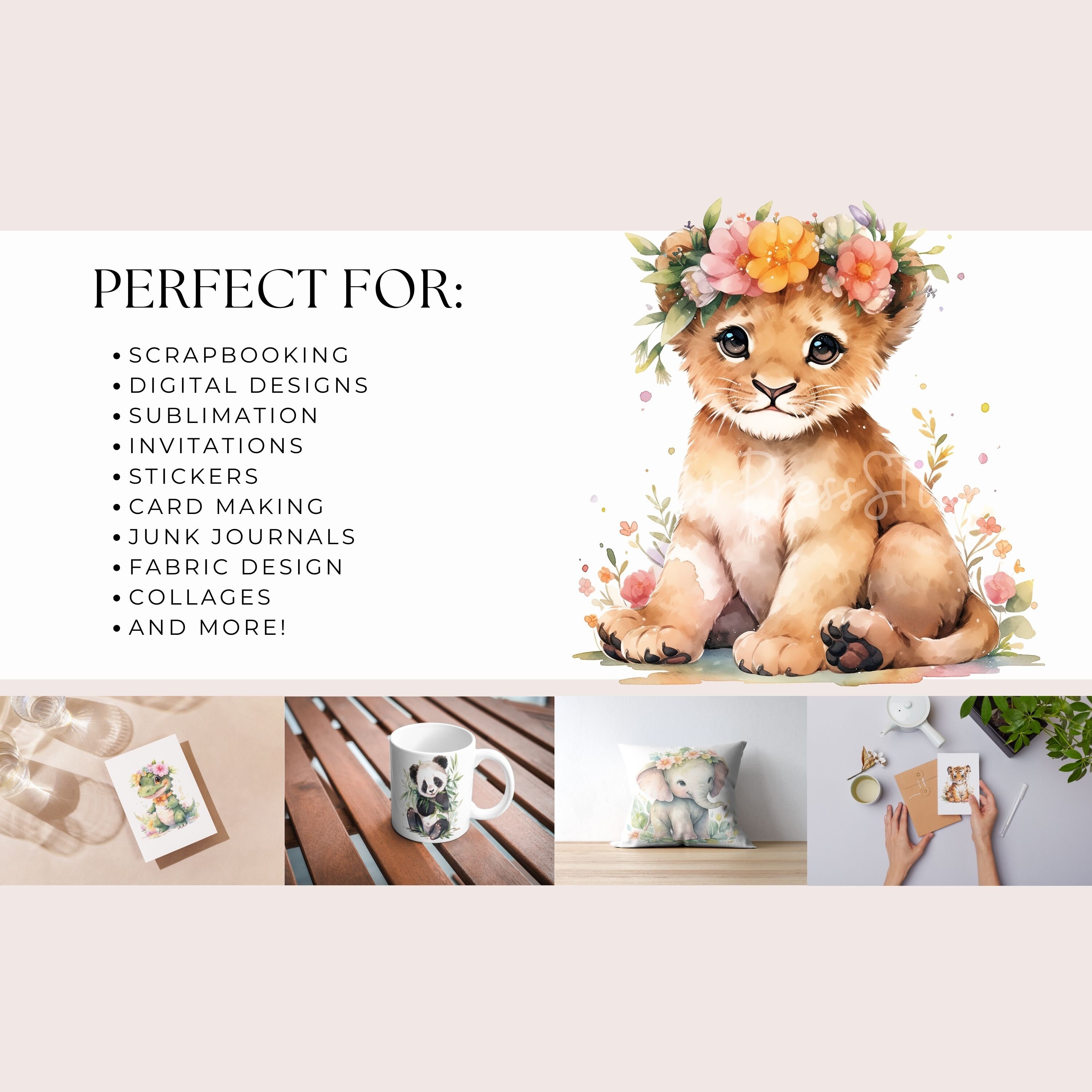 Safari Baby Animals Clipart Bundle - Cute Watercolor Safari Jungle ...