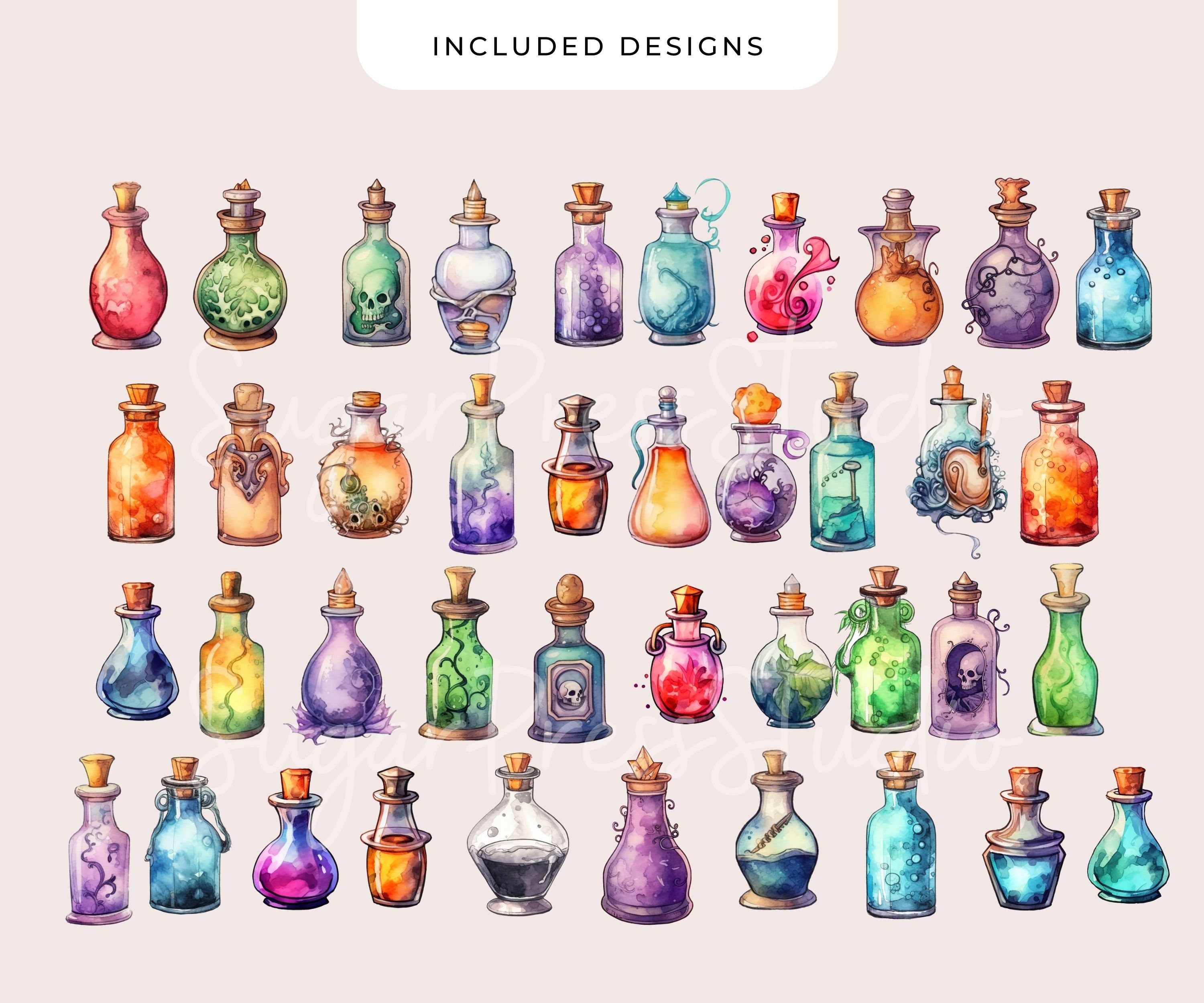 Spooky Potion Bottles - Watercolor Halloween Magic Witch Potions ...
