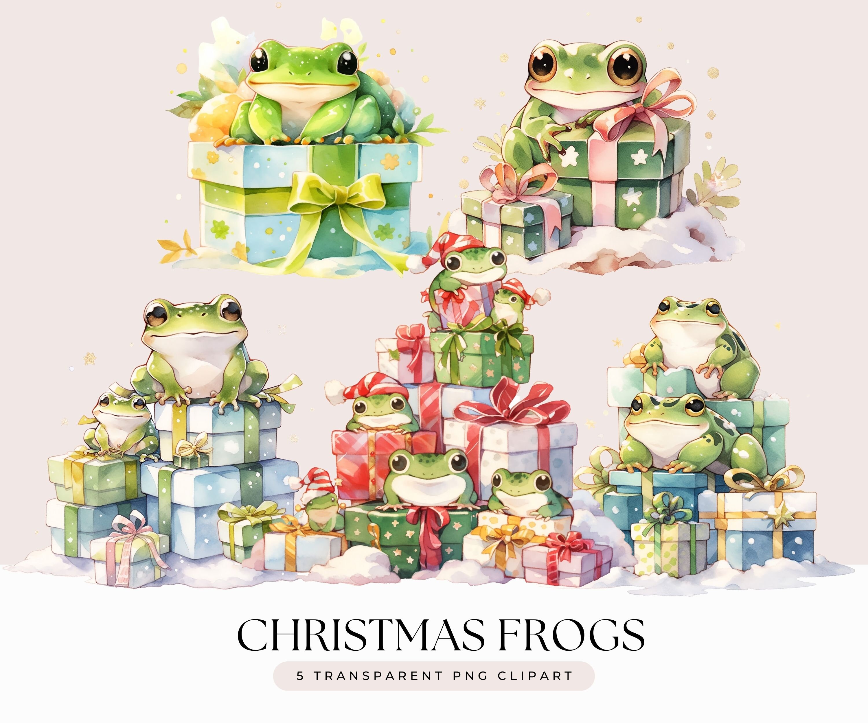 Cute Christmas Frogs Clipart Bundle Watercolor Christmas Festive Toad ...