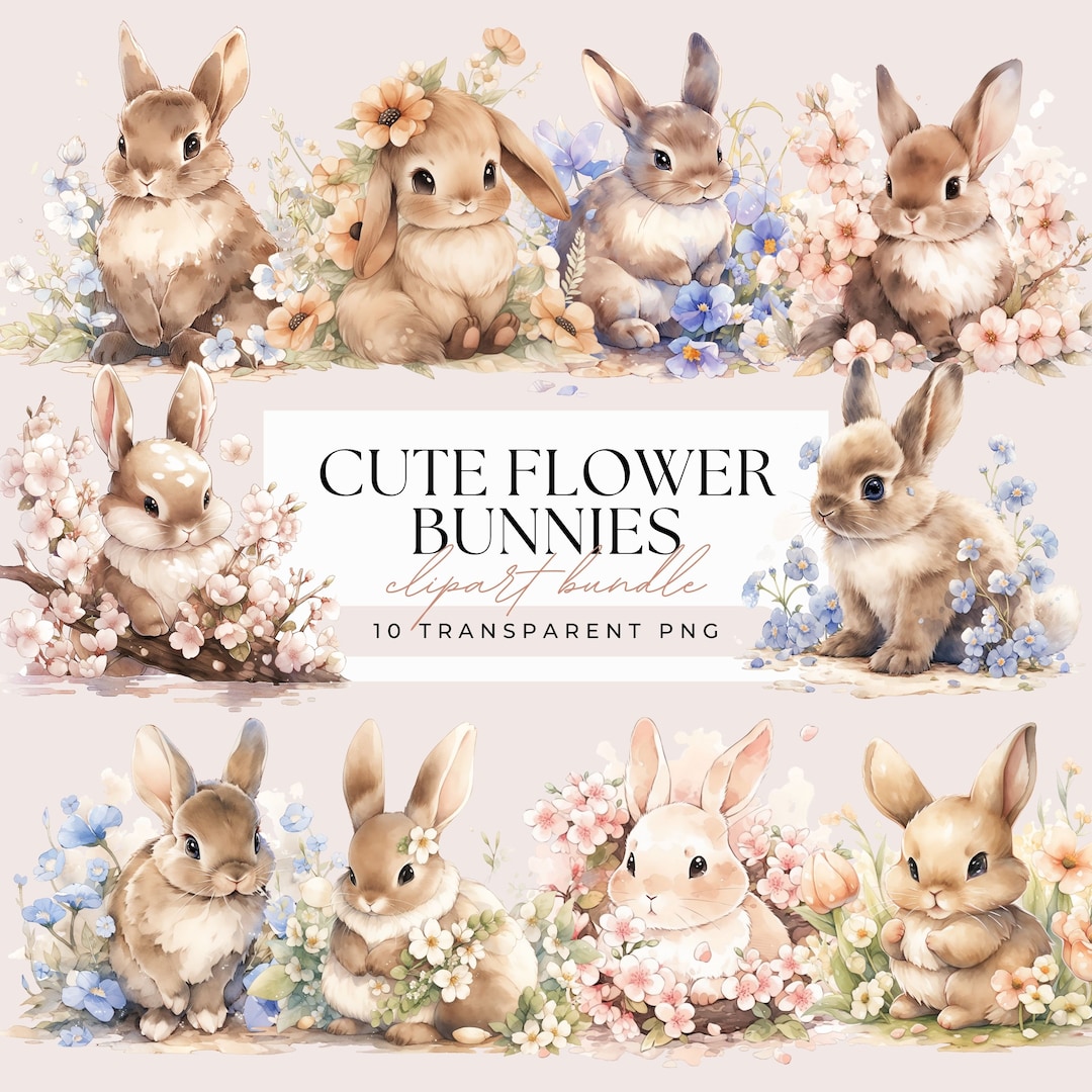 Easter Woodland Spring Bunnies Clipart Bundle - Watercolor Rustic Boho ...