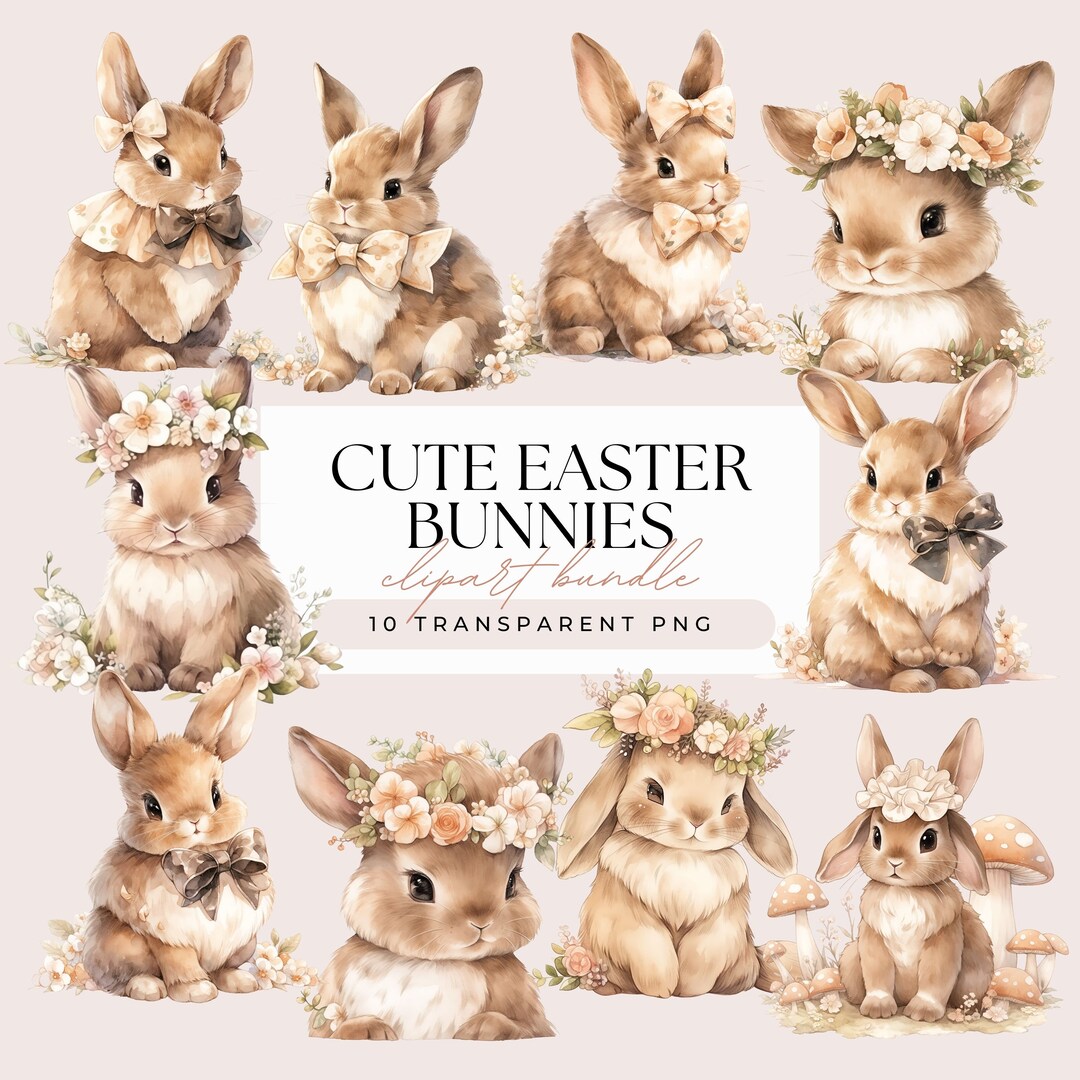 Easter Woodland Bunnies Clipart Bundle - Watercolor Rustic Boho Easter ...