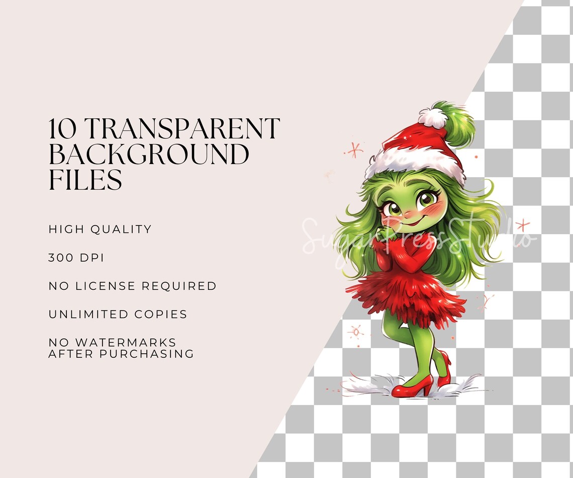 Cute Green Monster Clipart Bundle Watercolor Christmas Festive Green ...