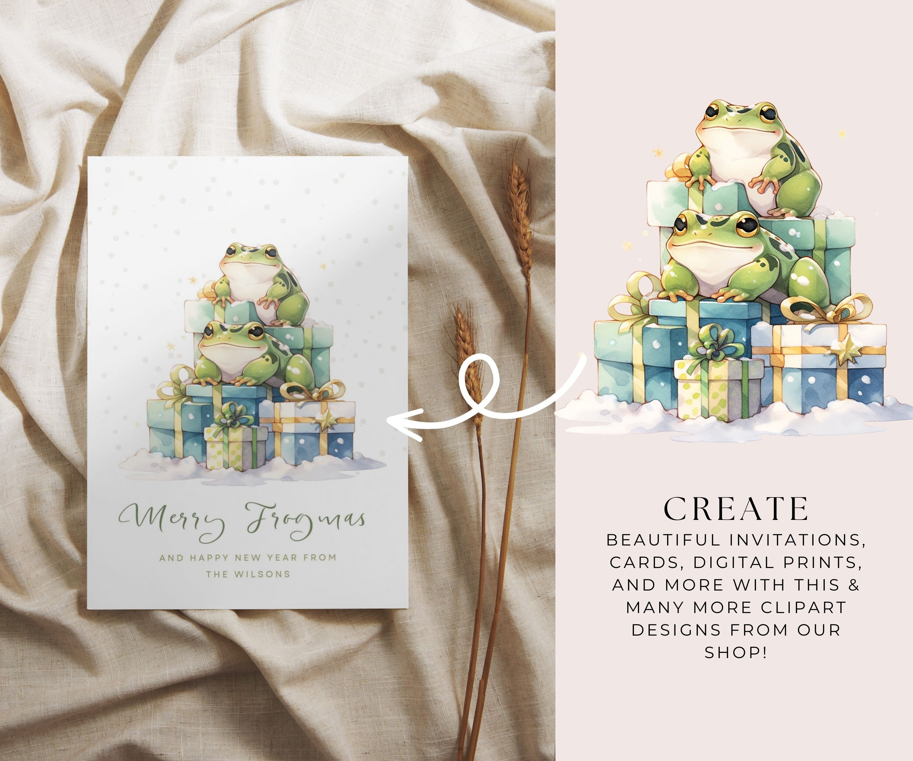 Cute Christmas Frogs Clipart Bundle Watercolor Christmas Festive Toad ...