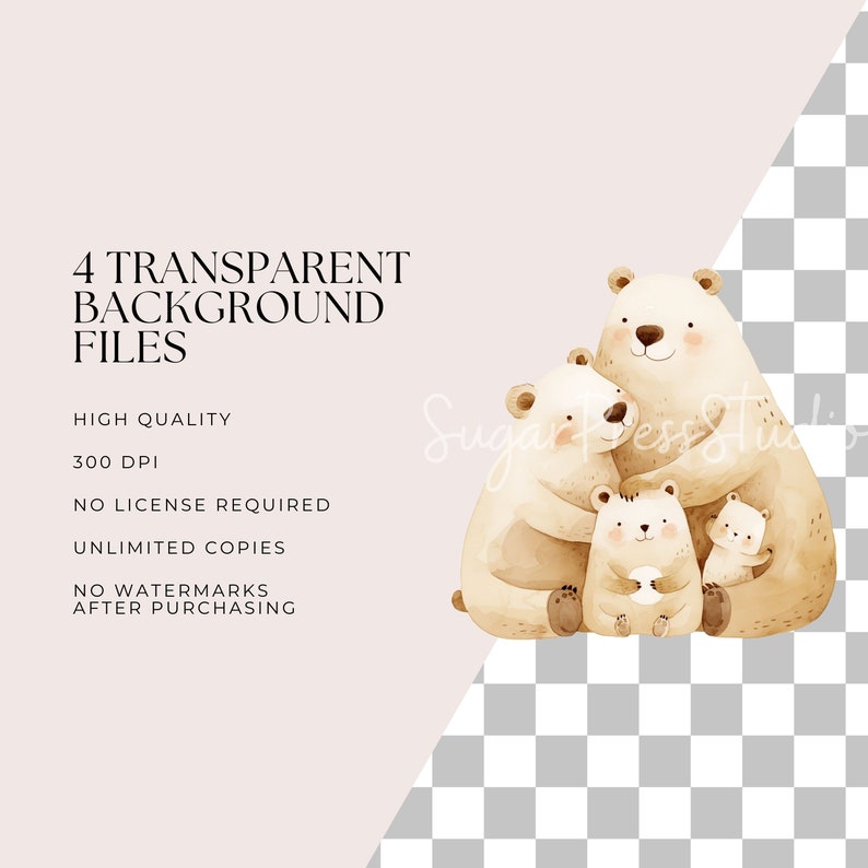 Cute Bear Family Clipart Bundle - Watercolor Mama Papa Baby Bear ...