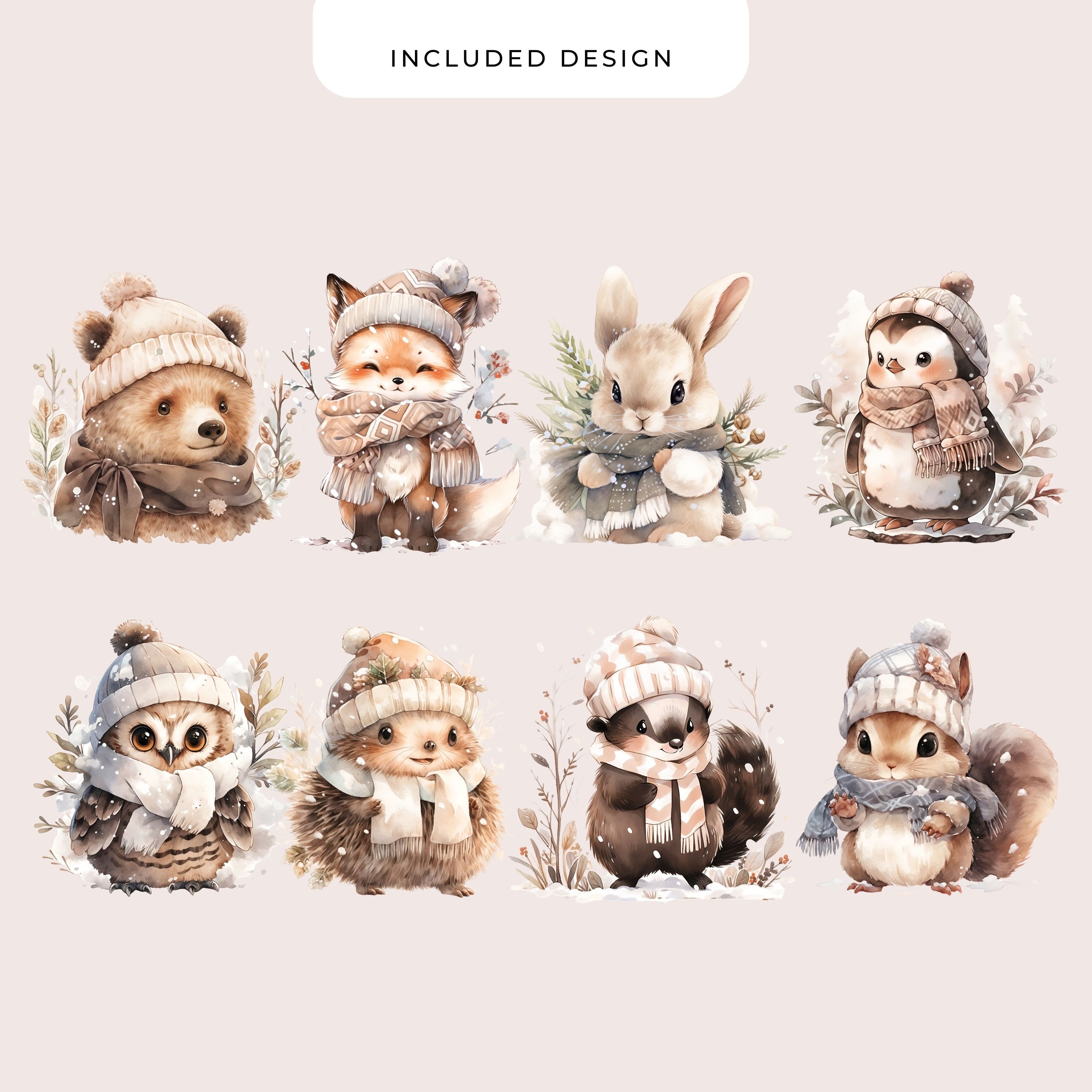Winter Woodland Animals Clipart Bundle - Watercolor Christmas Forest ...