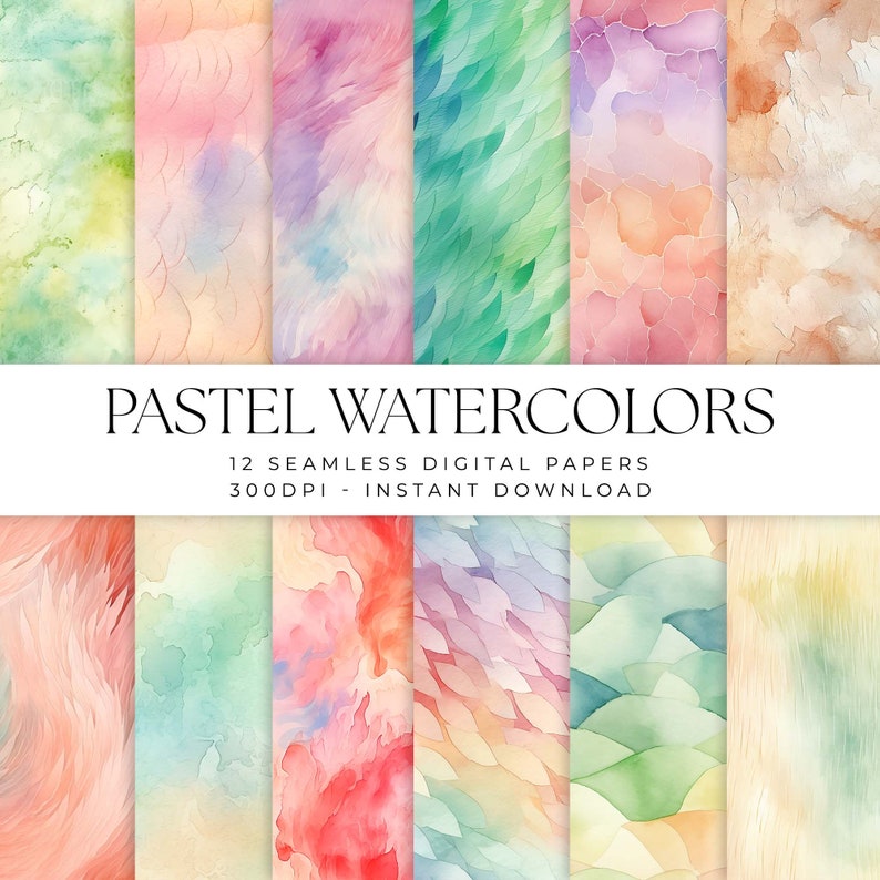 Colorful Pastel Watercolor Texture Digital Paper Pattern, Watercolor ...