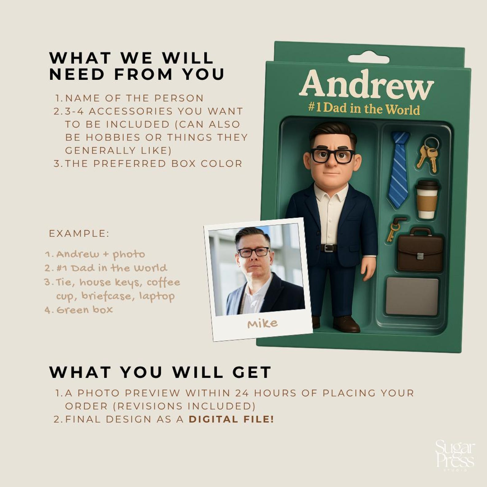 Custom Father's Day 3D Action Figure Portrait, Personalized Toy Box Dad ...