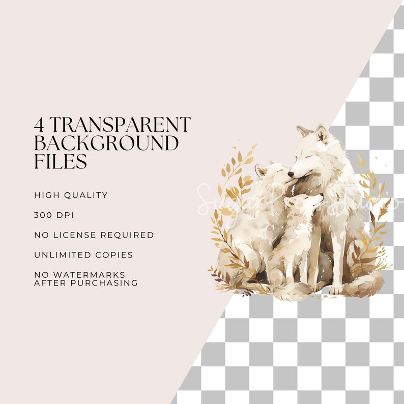 Cute Wolf Family Clipart Bundle - Watercolor Mama Papa Baby Wolf ...