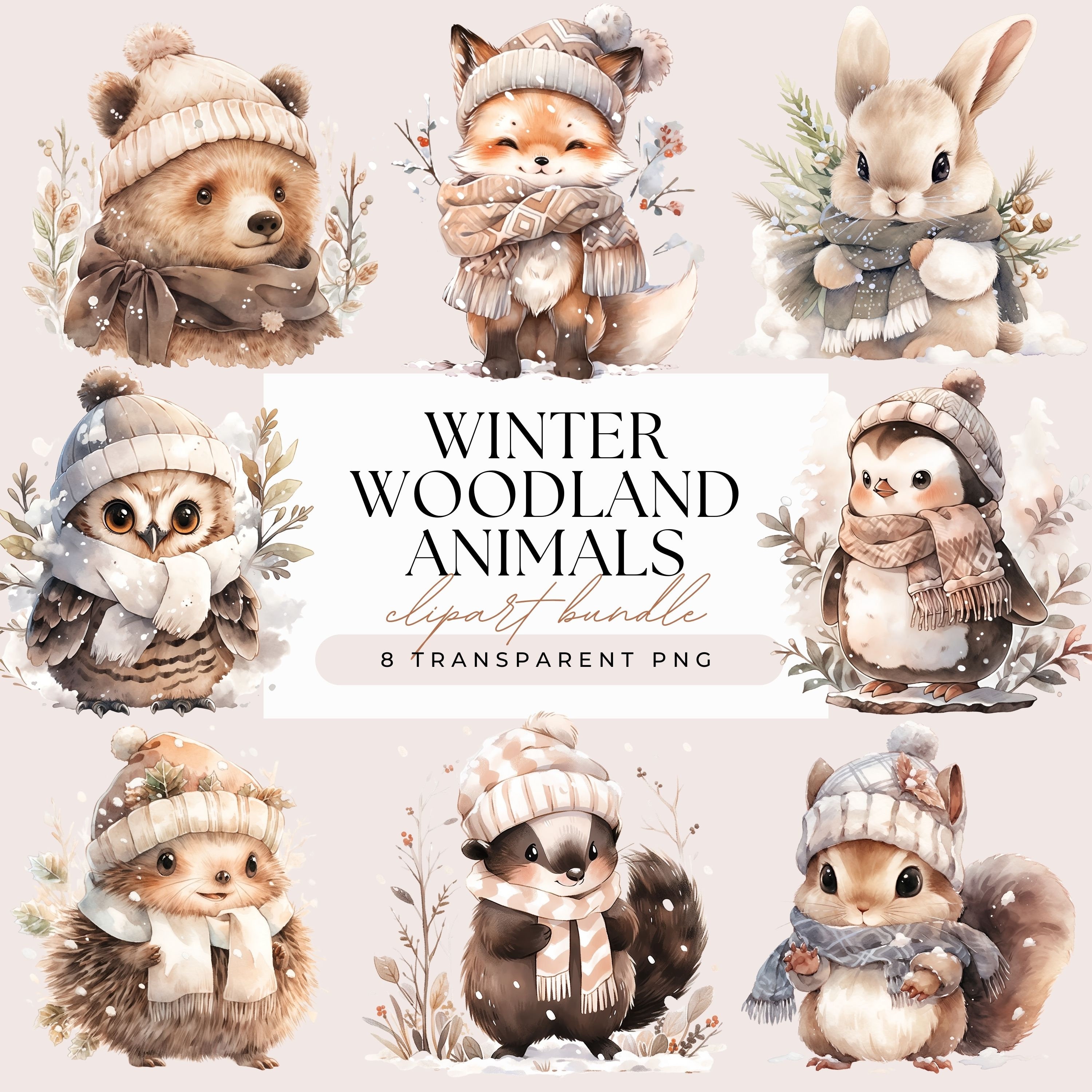 Winter Woodland Animals Clipart Bundle - Watercolor Christmas Forest ...