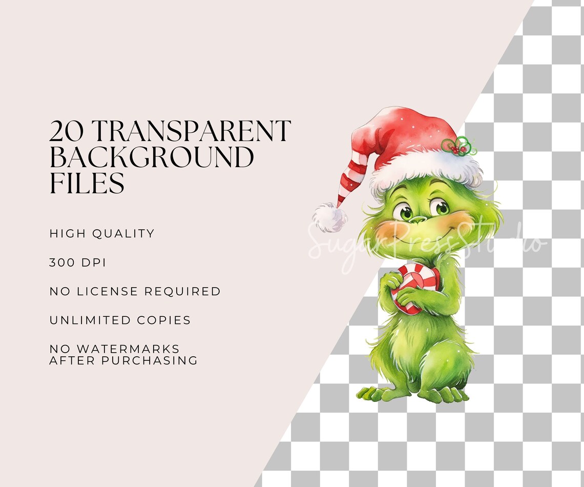 Cute Green Monster Clipart Bundle - Watercolor Christmas Festive Green ...