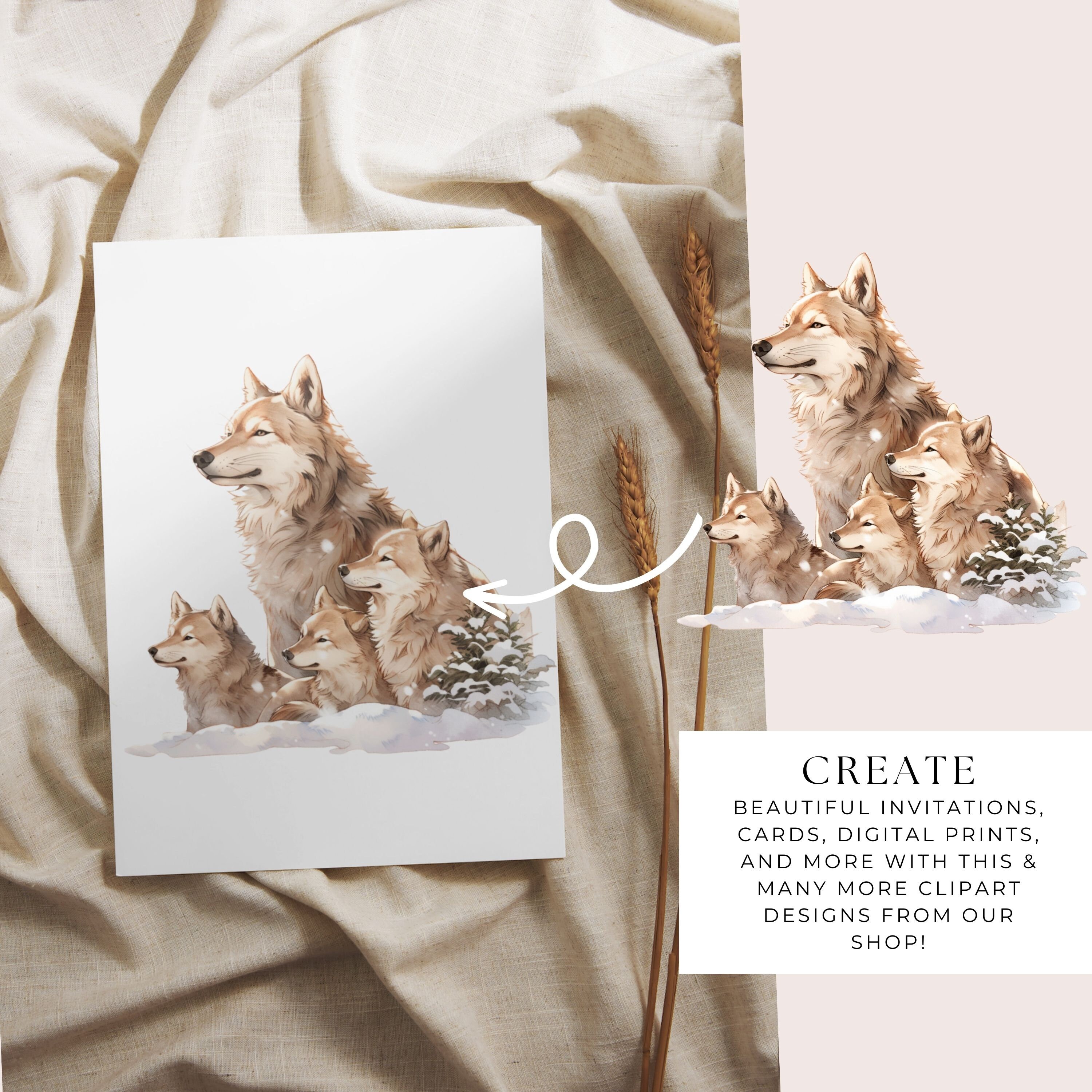 Wolf Family Clipart Bundle - Watercolor Woodland Wolf Family Portrait ...