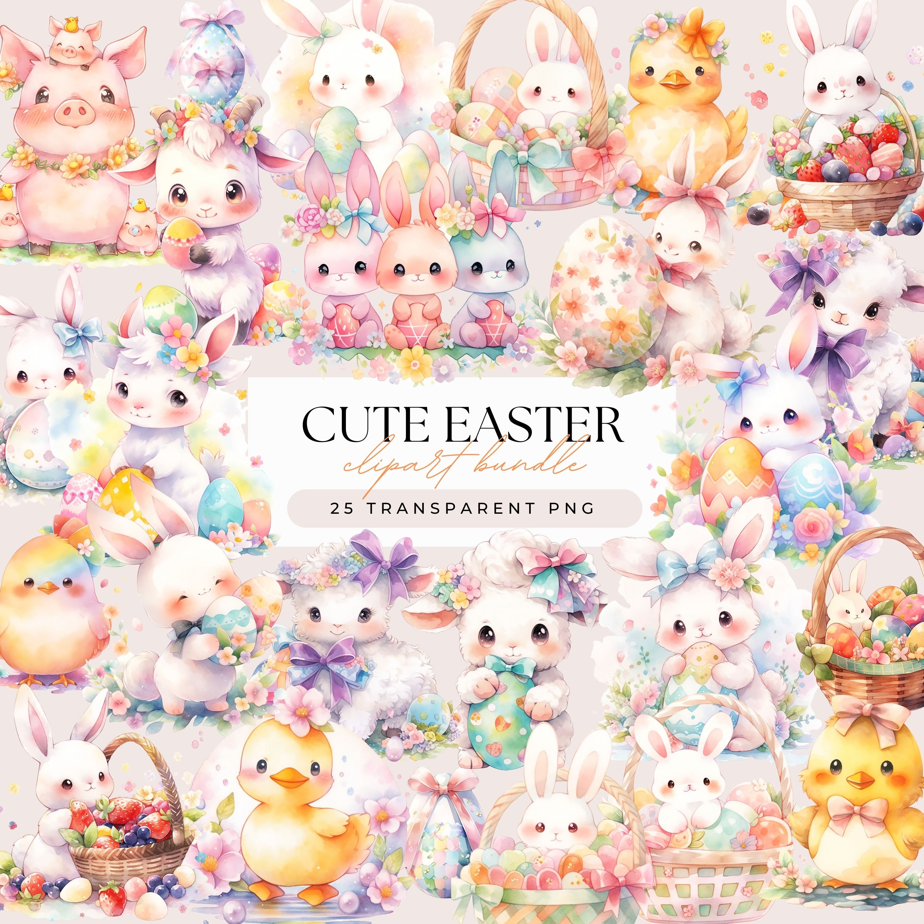 Cute Pastel Easter Animal Clipart Bundle - Colorful Watercolor Easter ...
