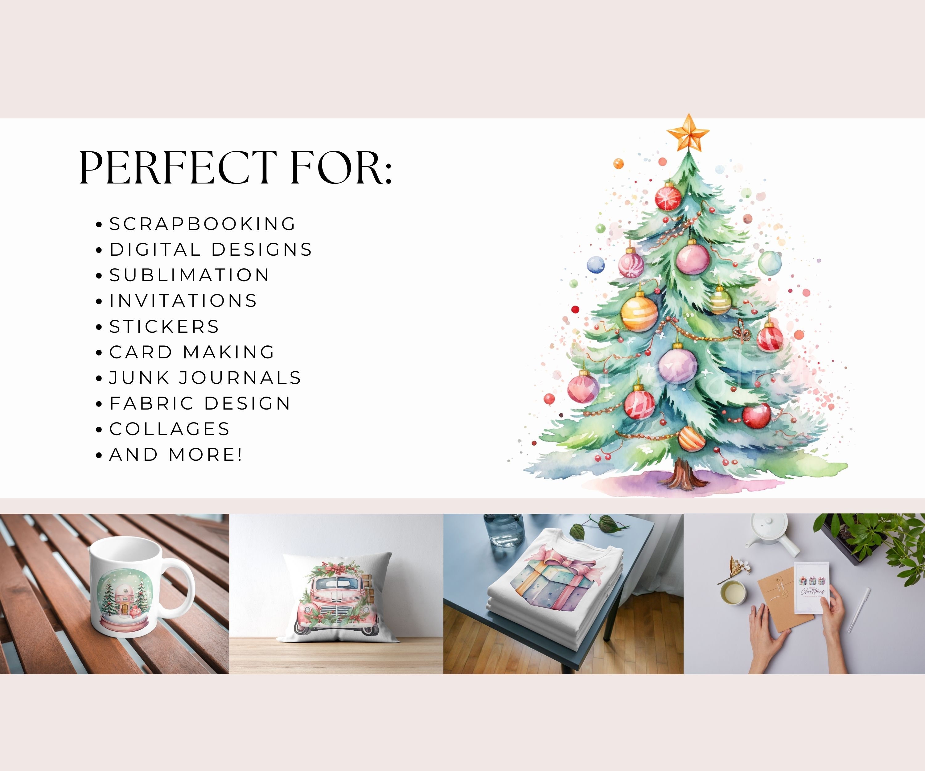 Pastel Christmas Clipart Bundle Watercolor Christmas Holiday - Etsy