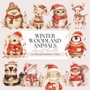 Christmas Woodland Animals Clipart Bundle, Watercolor Christmas Forest ...