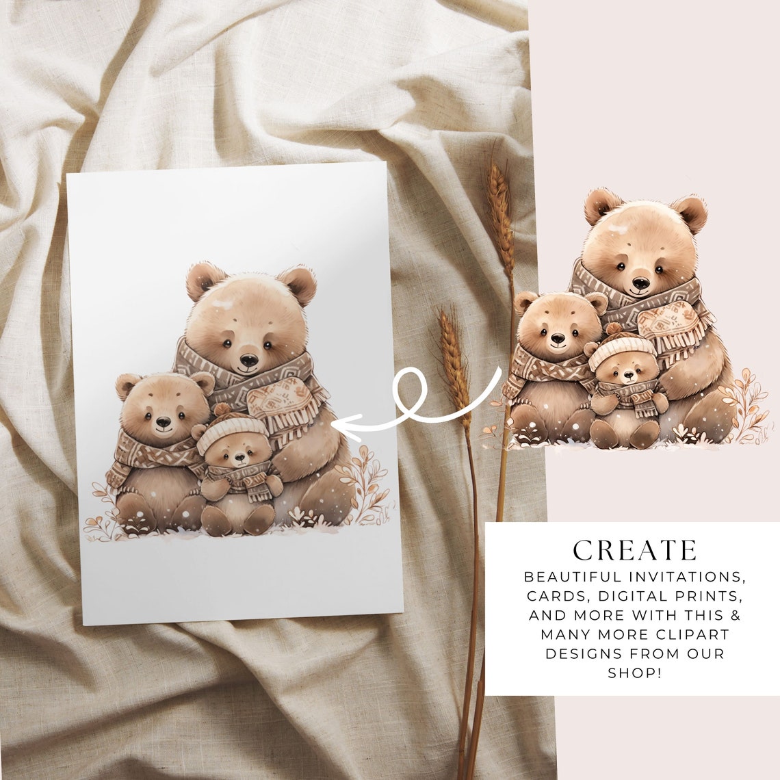 Bear Family Clipart Bundle - Watercolor Woodland Bear Family Portrait ...