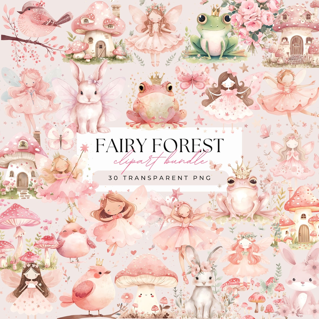 Fairy Forest Clipart Bundle - Watercolor Pastel Pink Garden Fairies ...