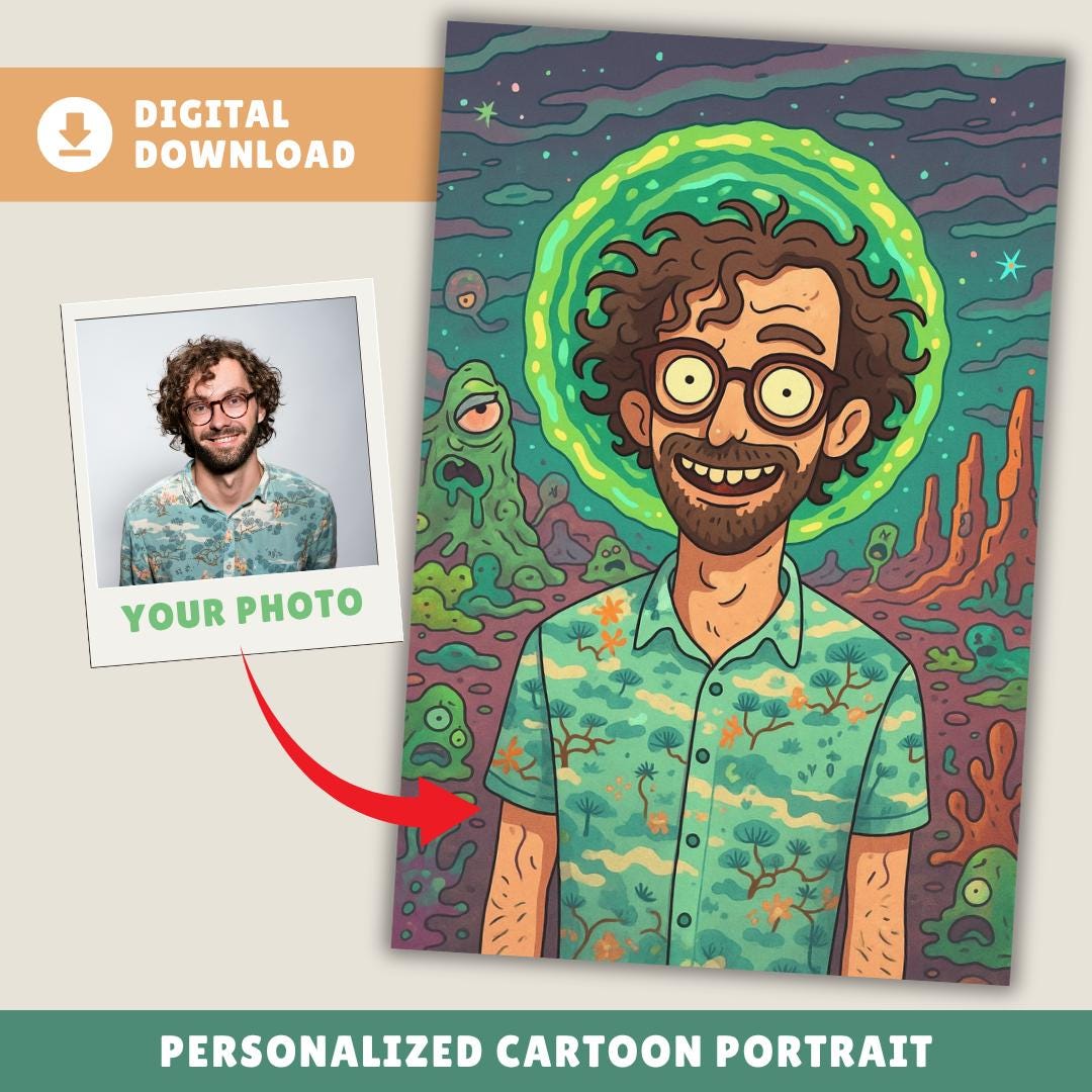 Custom Father's Day Cartoon Portrait, Personalized Dad Grandad Papa ...