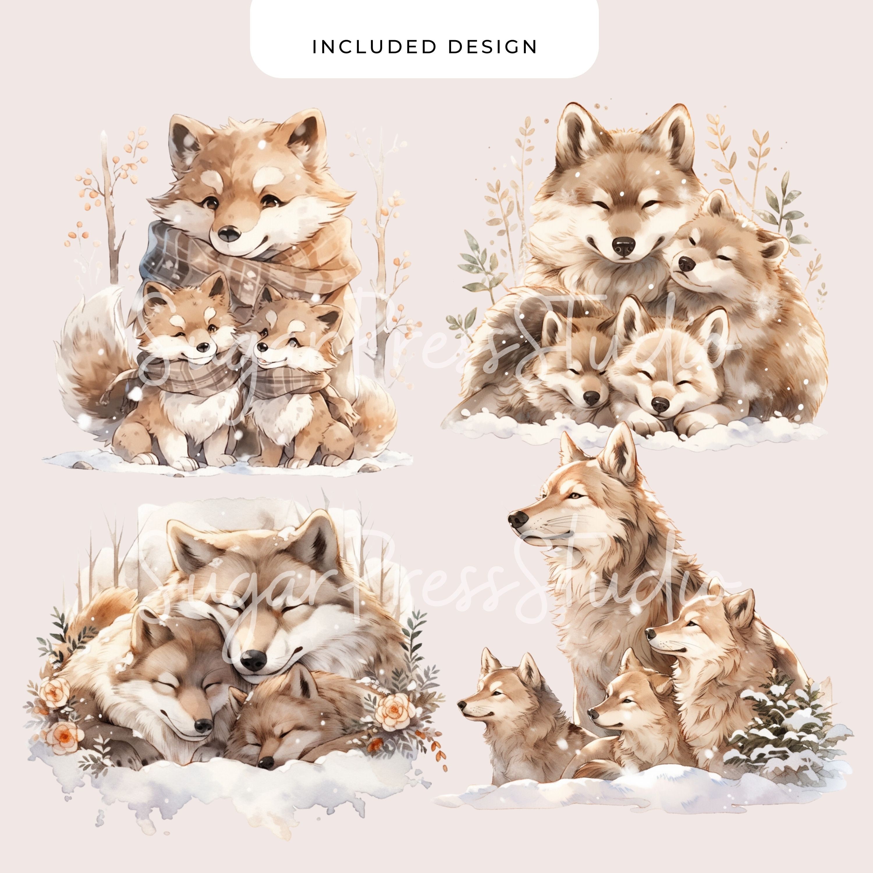 Wolf Family Clipart Bundle - Watercolor Woodland Wolf Family Portrait ...