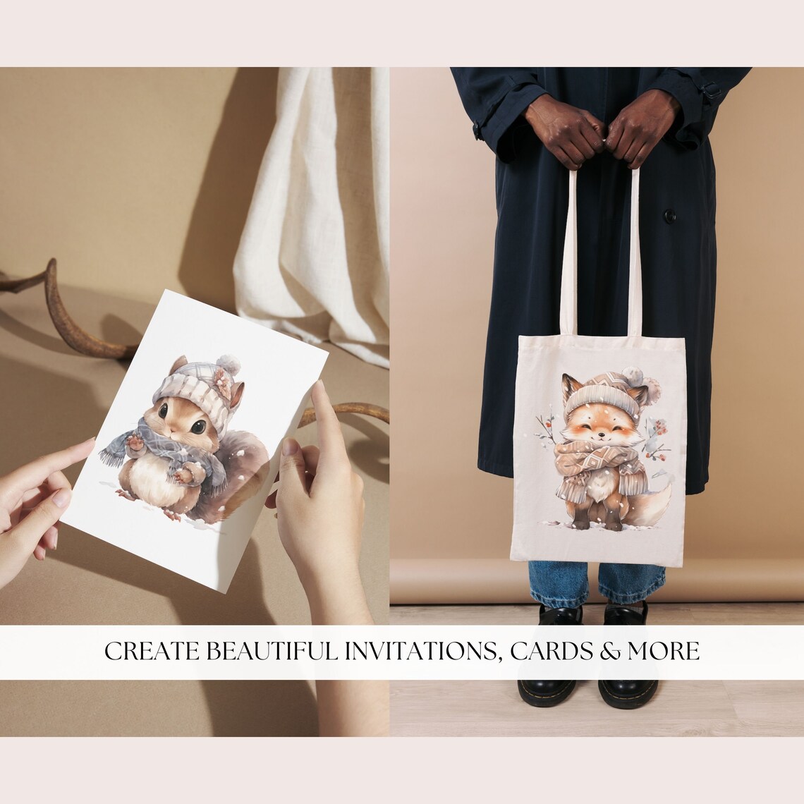 Winter Woodland Animals Clipart Bundle Watercolor Christmas Forest Bear ...