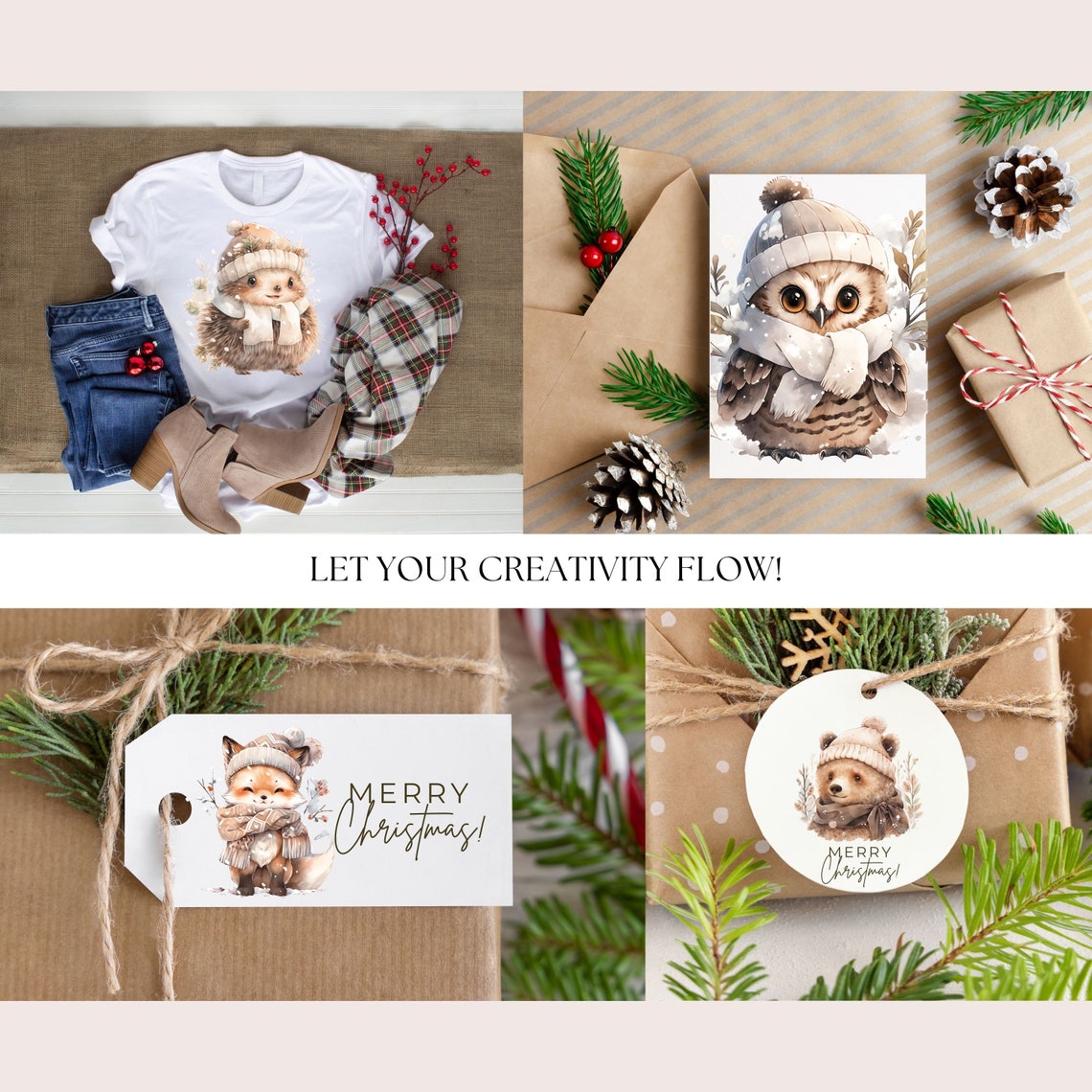 Winter Woodland Animals Clipart Bundle Watercolor Christmas Forest Bear ...