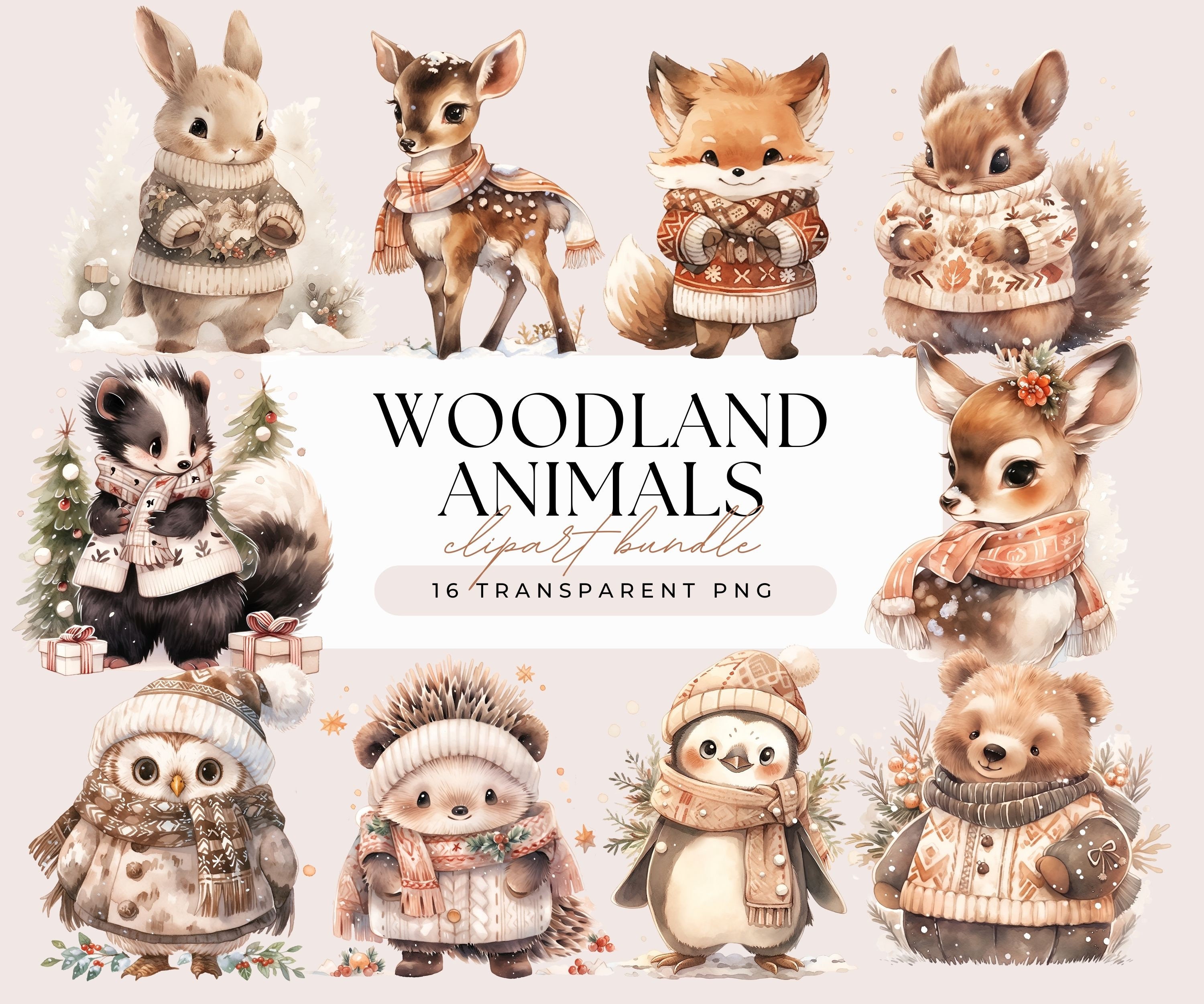 Woodland Animals in Jumpers Clipart Bundle - Watercolor Christmas Bear ...