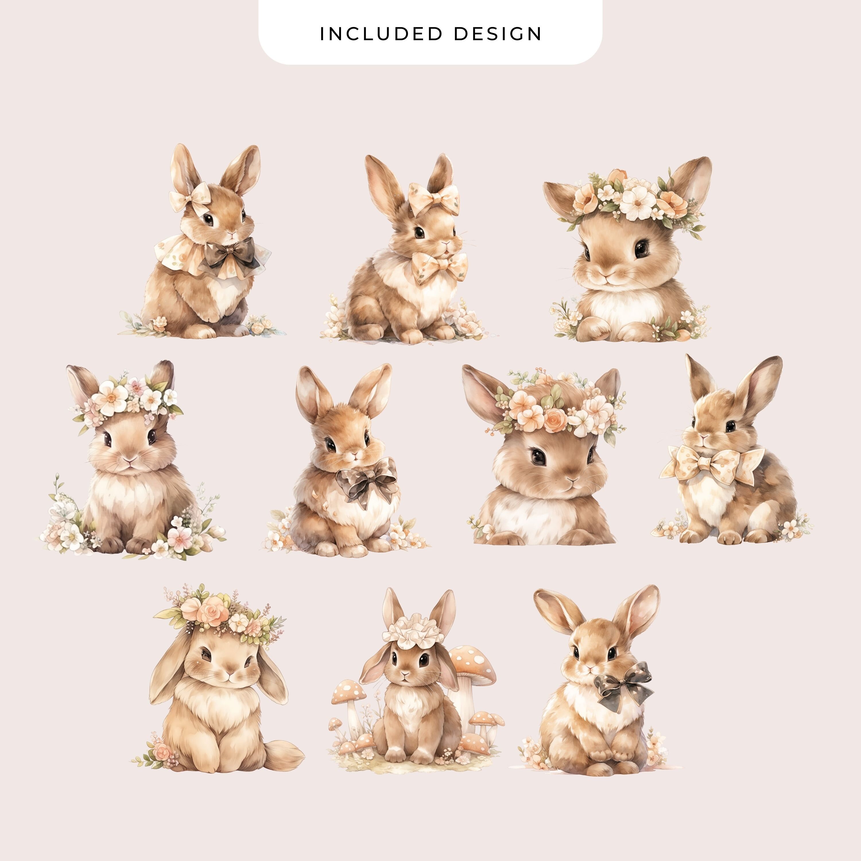 Easter Woodland Bunnies Clipart Bundle - Watercolor Rustic Boho Easter ...