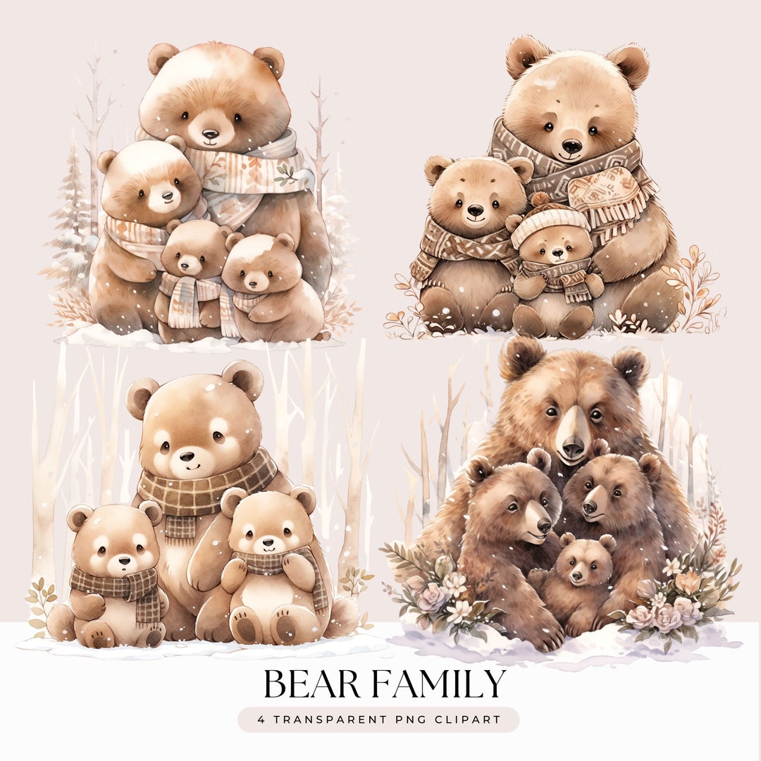 Bear Family Clipart Bundle - Watercolor Woodland Bear Family Portrait ...