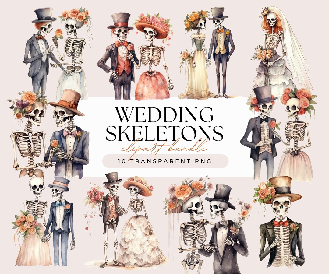 Skeleton Wedding - Watercolor Halloween Spooky Skeleton Couple Bride ...