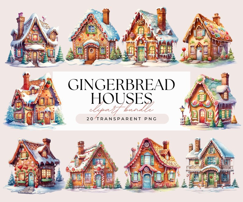 Christmas Gingerbread House Clipart Bundle Watercolor - Etsy