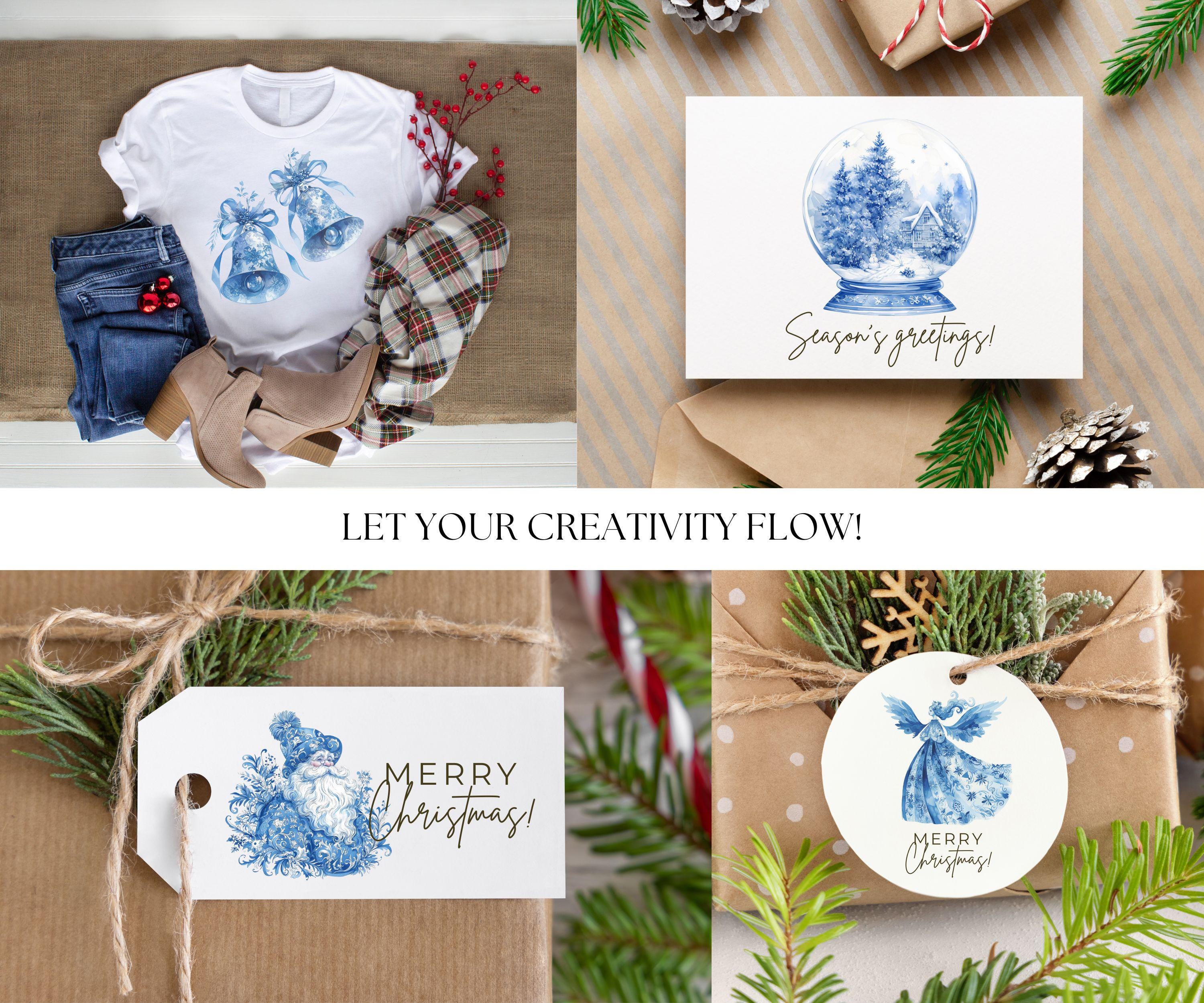 Blue Toile Christmas Clipart Bundle Watercolor Christmas Holiday ...
