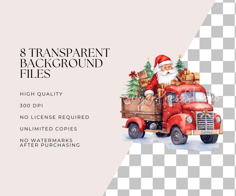 Red Christmas Truck Clipart - Watercolor Christmas Holiday Red Truck ...