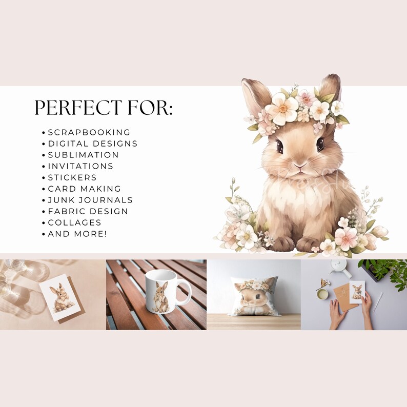 Easter Woodland Bunnies Clipart Bundle - Watercolor Rustic Boho Easter ...